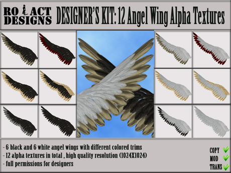 Second Life Marketplace - ..::RO!ACT::..DESIGNS 12 Angel Wing Alpha ...